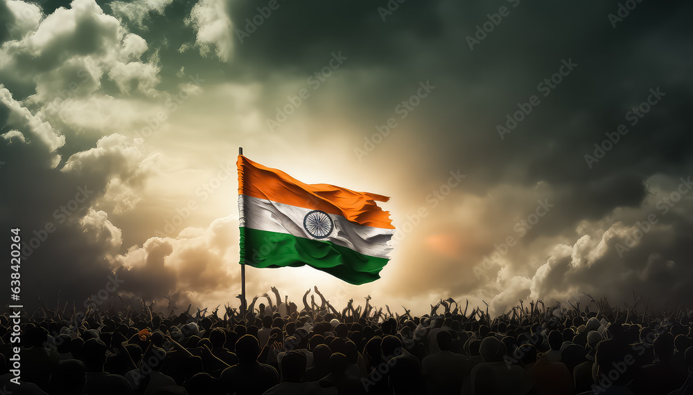 Indian flag on a crowd background. Stock Photo | Adobe Stock