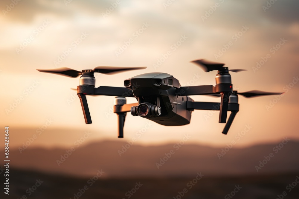 Compact professional drone filming equipment starting guiding flight ...