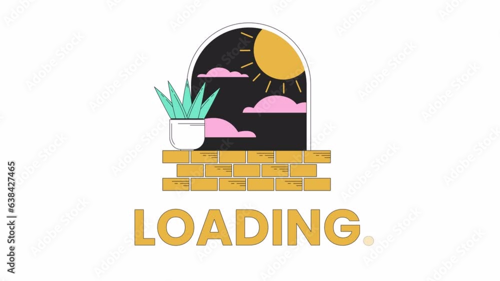 Surreal arch with plant on windowsill line 2D loading animation ...