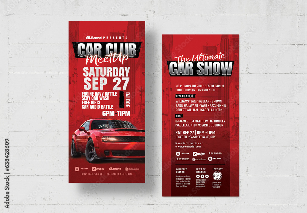 Car Club Meet Up DL Card Flyer Layout Stock Template | Adobe Stock