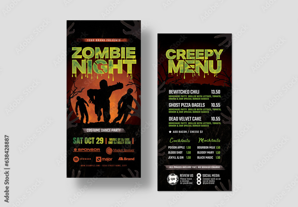 Halloween Zombie Night Party DL Card Flyer Layout Stock Template ...