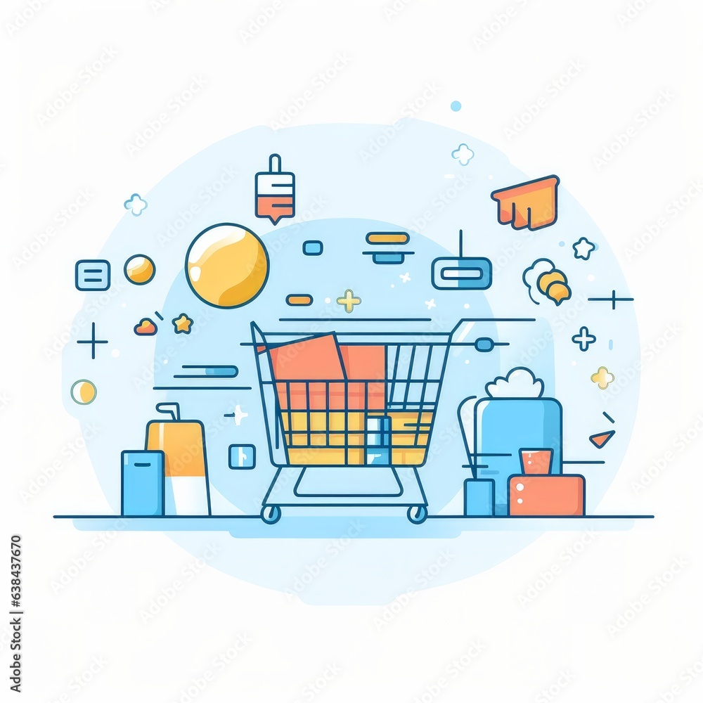 Thin line flat design of e-commerce website, purchasing goods via ...