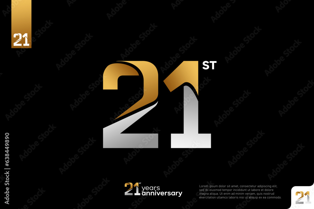 Gold and silver number 21 logo icon design on black background, 21st ...