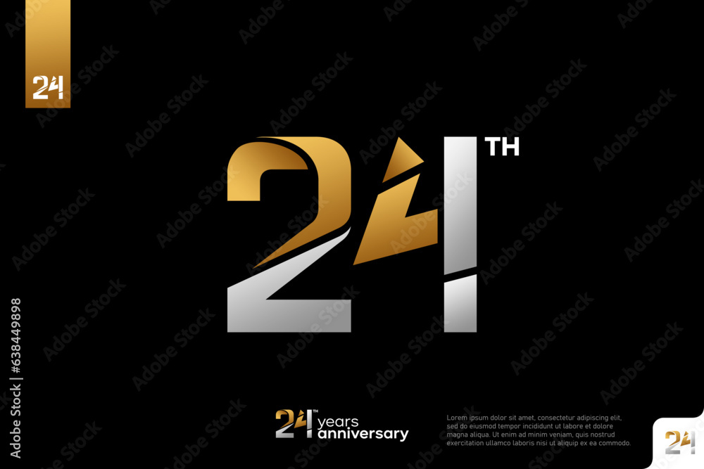 Gold and silver number 24 logo icon design on black background, 24th ...