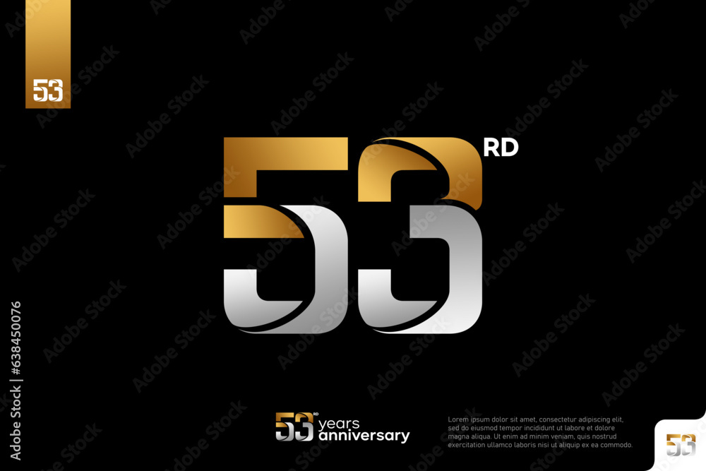 Gold and silver number 53 logo icon design on black background, 53rd ...