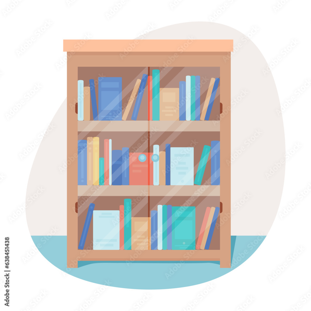 Poster Wooden bookcase for home library vector illustration – Wall Art ...
