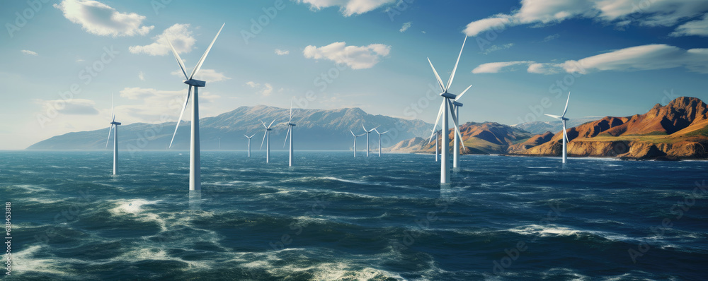 Green energy concept banner design with wind turbines and solar panels ...