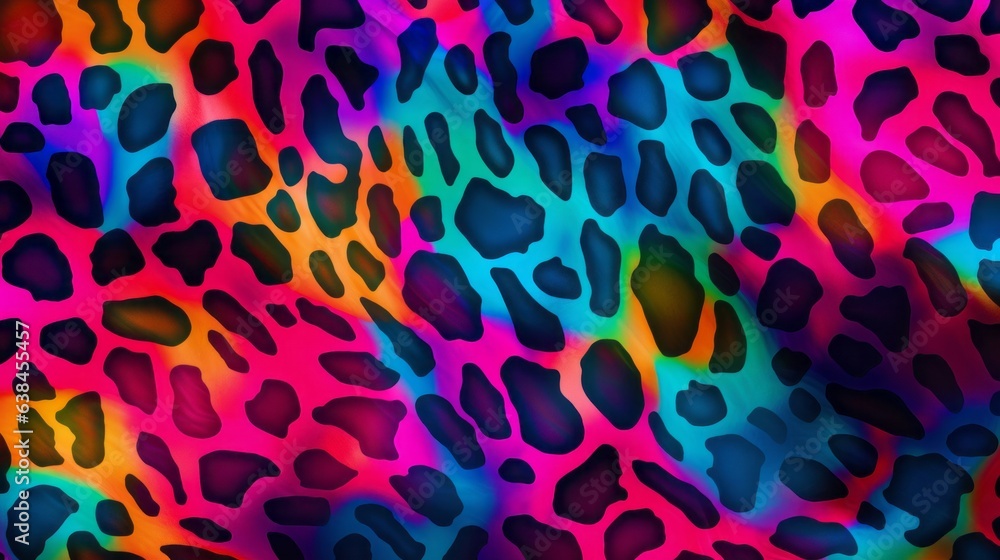 Seamless psychedelic rainbow 80s leopard print animal skin pattern ...