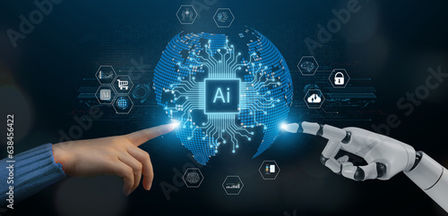 Concept of Artificial intelligence, AI robot, human, idea, development ...