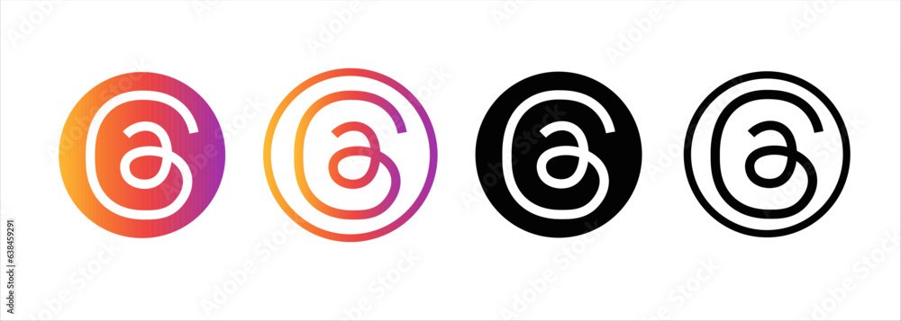 Threads vector logo. Isolated social media sign design. Color and black ...