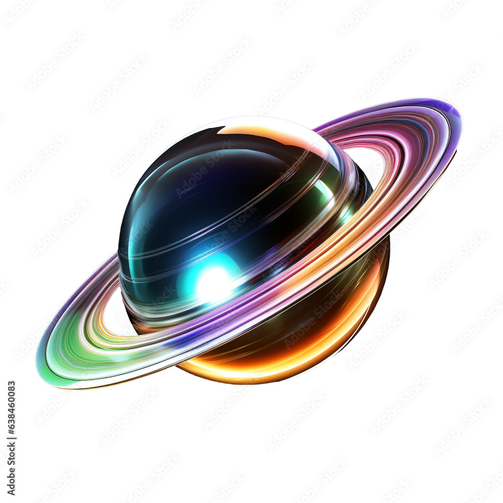 Bold holographic metal Saturn planet icon isolated. Iridescent melted ...