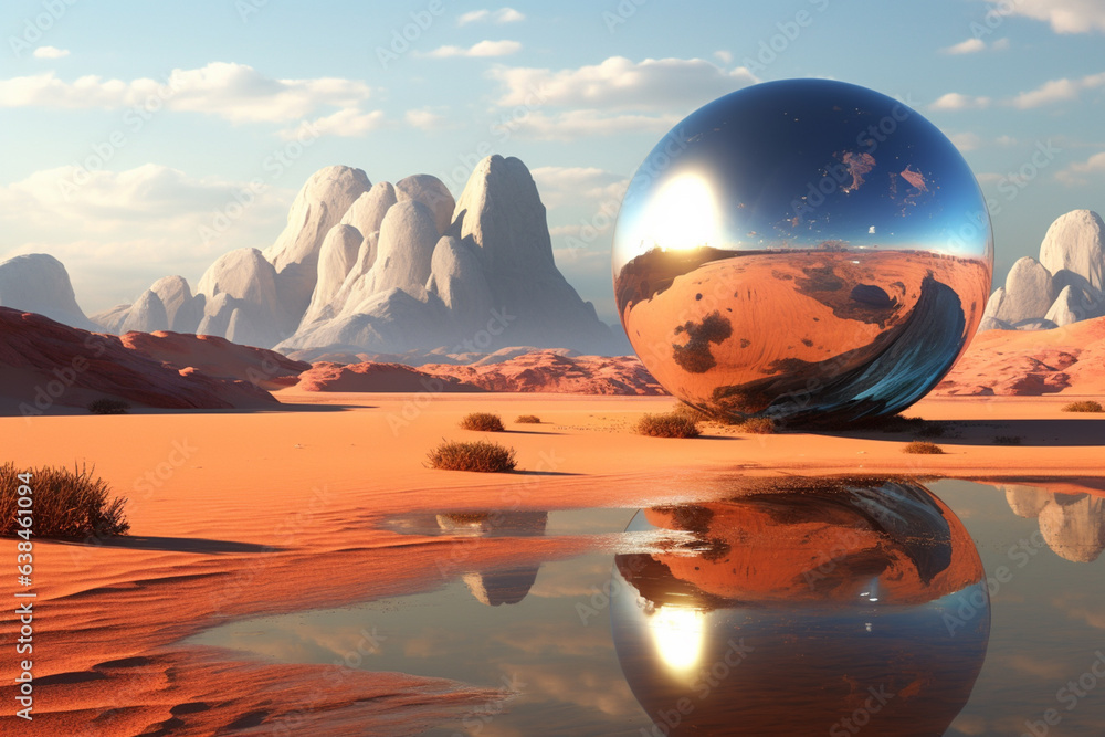 futuristic interpretation of a planet, with angular geometric shapes ...