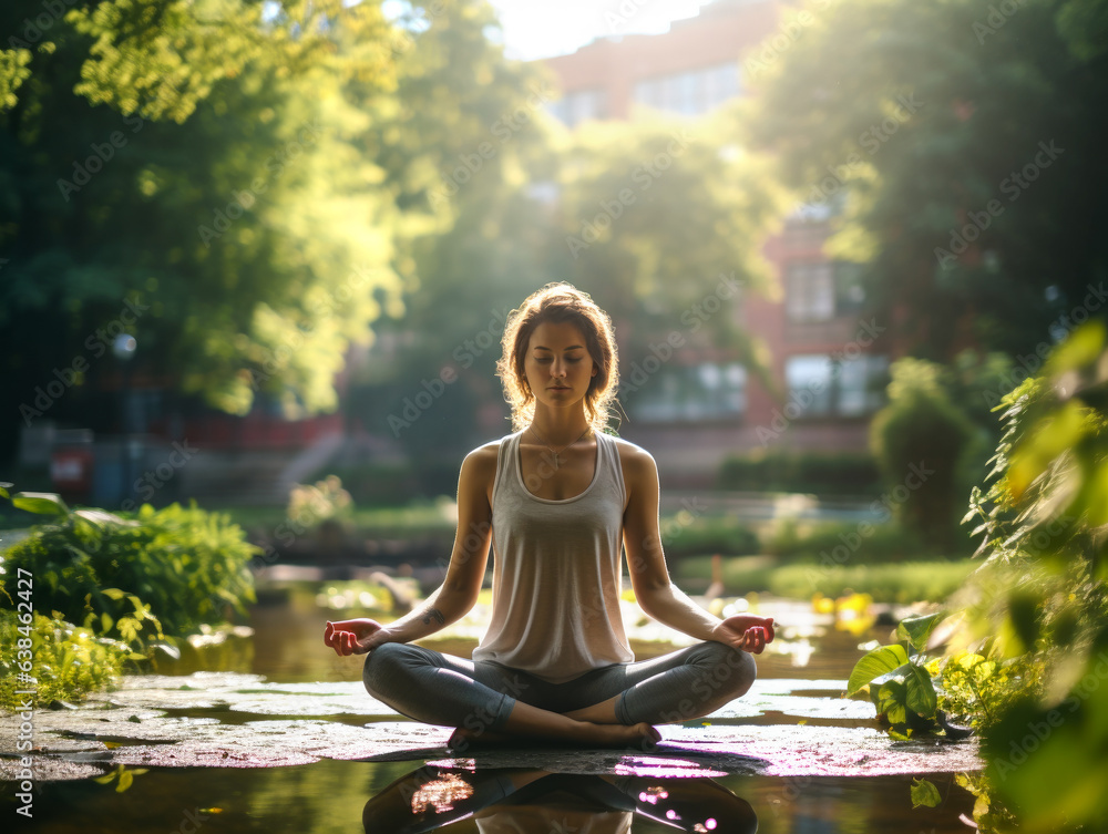 Beautiful woman wearing sportive clothes standing on city park, outdoor ...