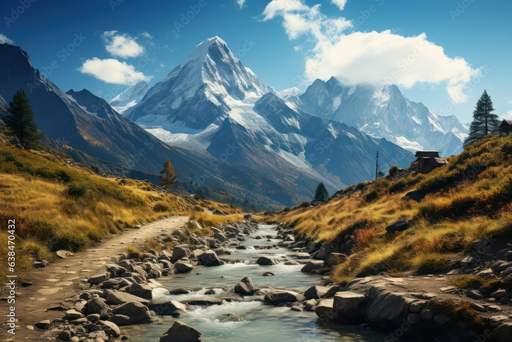 Rugged Wilderness. Untouched mountain range with pristine snow-capped ...
