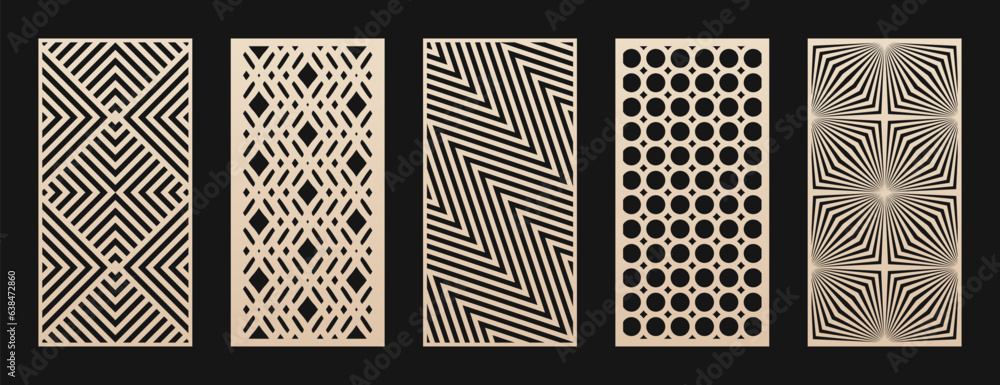 Laser cut, CNC cutting set. Vector collection of abstract geometric patterns with lines, stripes ...
