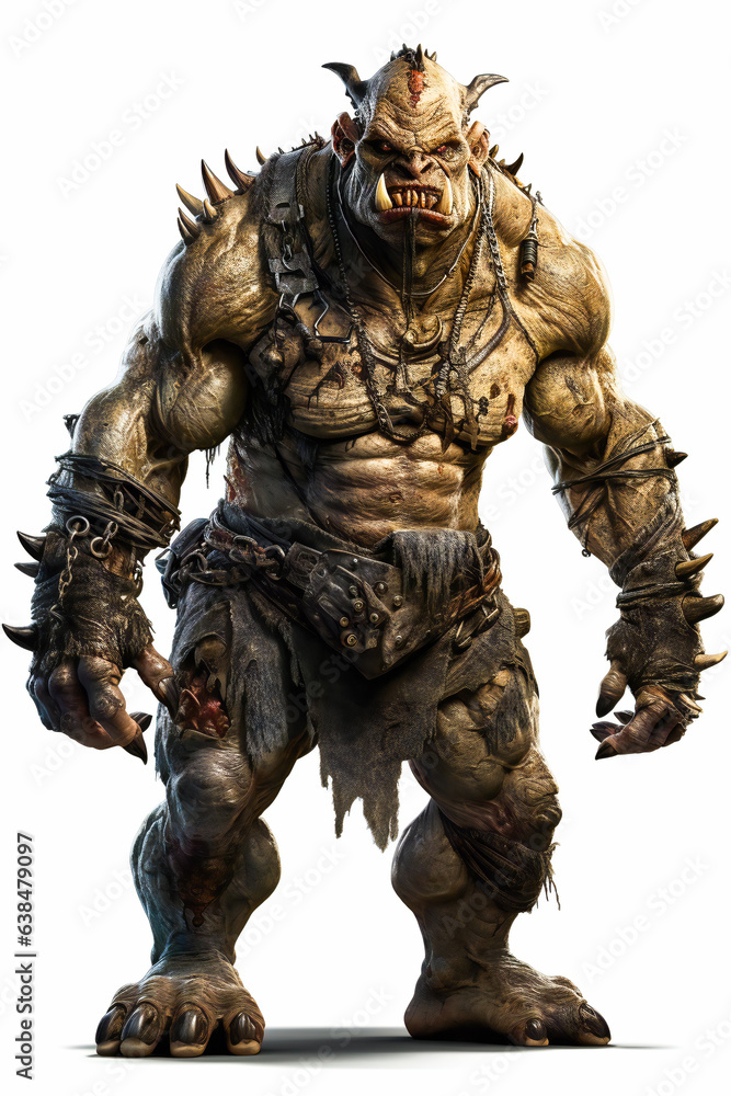Ogre with Piercing Eyes and Sharp Teeth isolated on white background ...