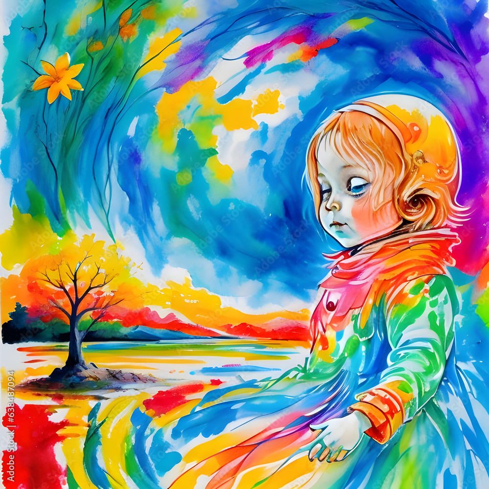 A young child absorbed in creating a vibrant artwork. With each ...