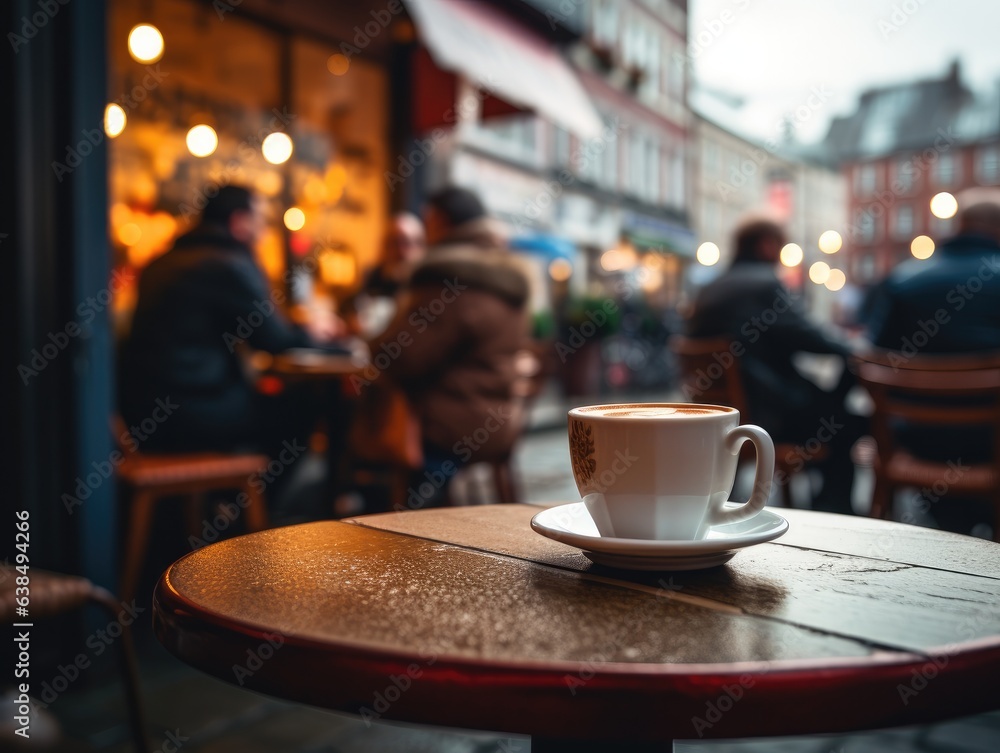 Inside a coffee shop, patrons relish their hot beverages, creating a ...