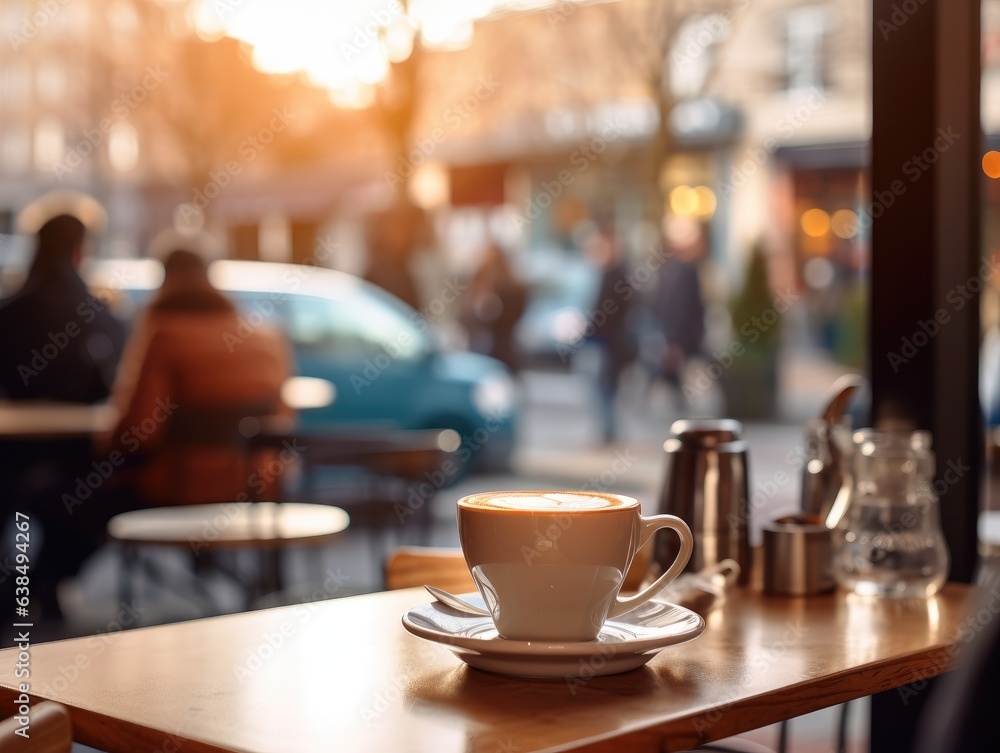 Inside a coffee shop, patrons relish their hot beverages, creating a ...