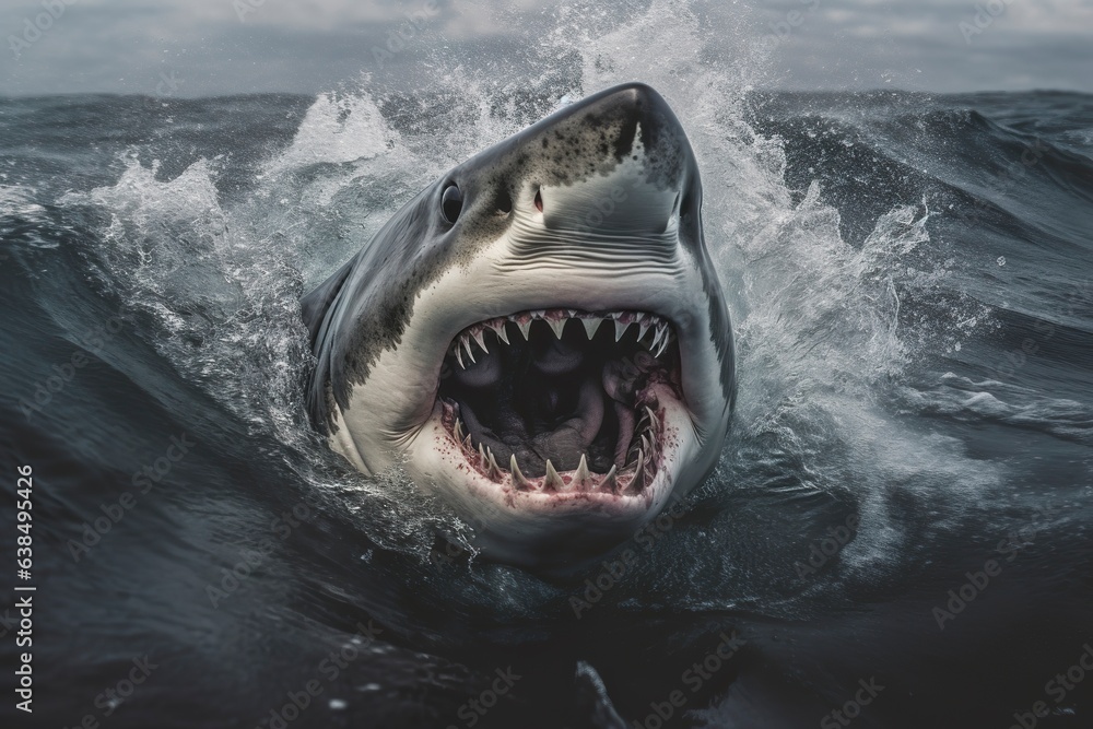 The King of the Ocean, The Great White male shark Hunter underwater ...