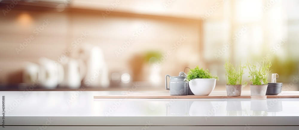 Blurred modern kitchen interior image as background Stock Photo | Adobe ...