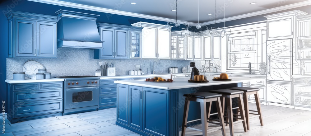 Stunning personalized kitchen design with blue color scheme visualized ...