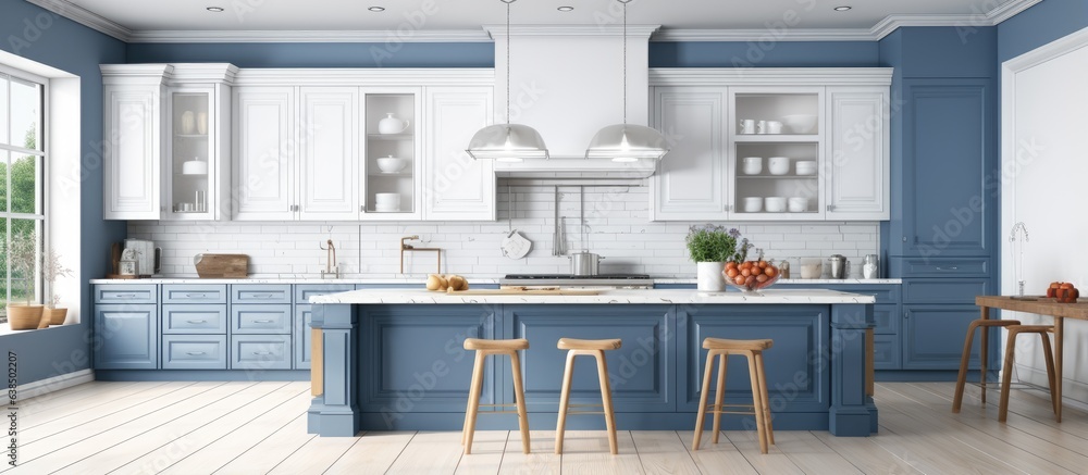 Stunning personalized kitchen design with blue color scheme visualized ...