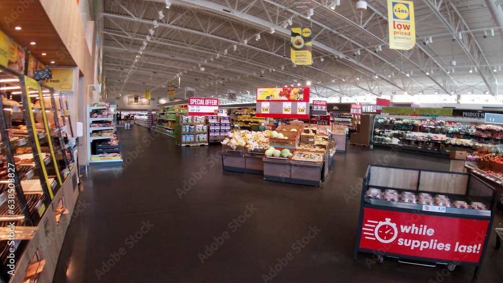 LIDL Retail grocery store Lidl grocery store interior displays spread ...