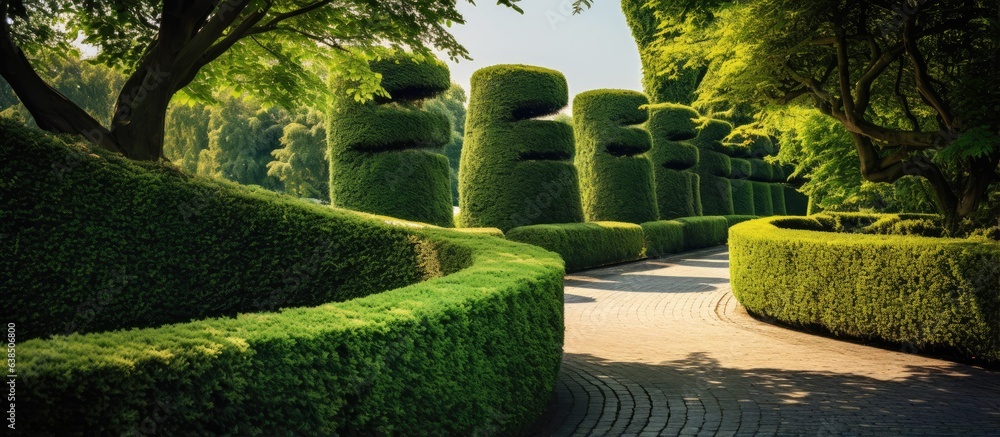 Fancy garden with curved hedges Stock Photo | Adobe Stock