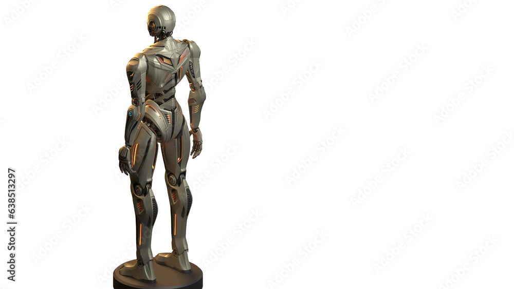 3d rendering of detailed futuristic robot man or humanoid cyborg. Side ...