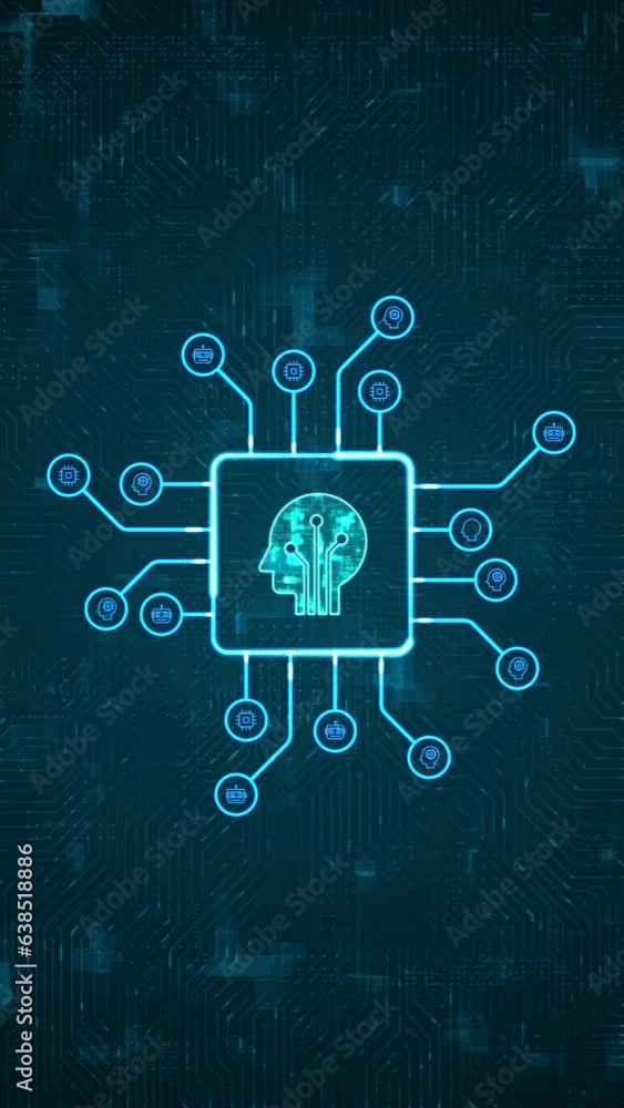 Motion graphic of Blue digital Robot head logo and HUD technology ...