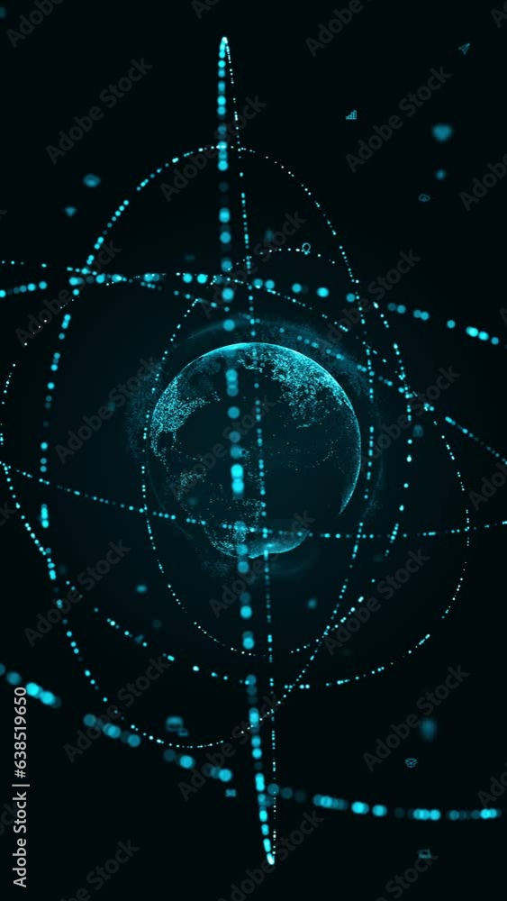 Motion Graphic Of Blue Digital Earth Sphere Logo With Particle Ring Circle Rotation And Earth