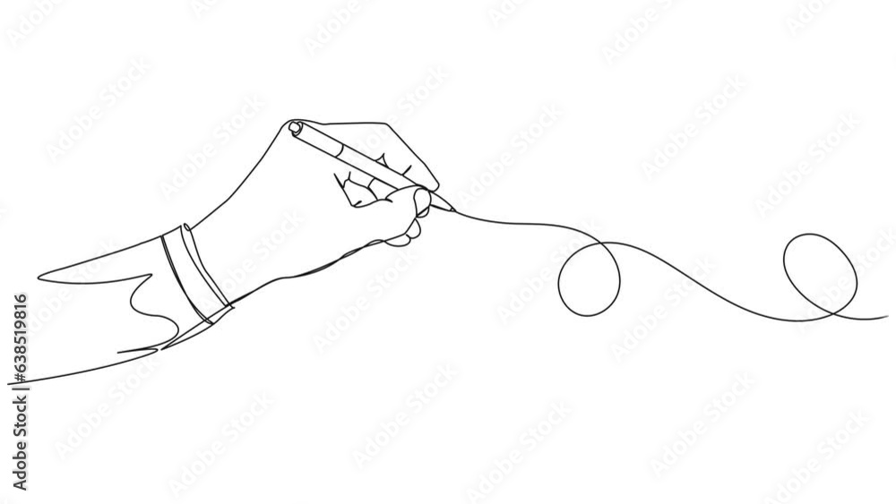 animated continuous single line drawing of hand holding ballpoint pen ...