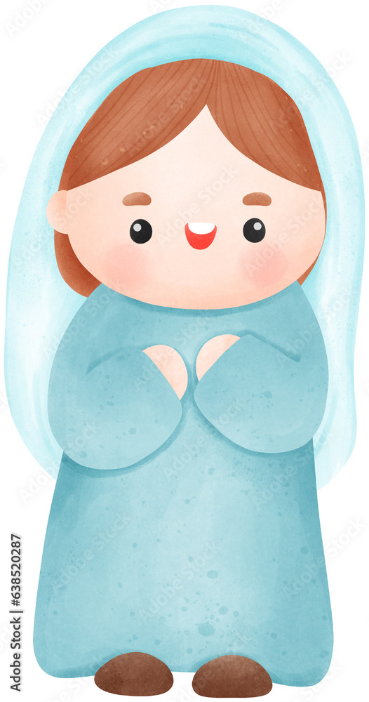 Mary, Cute cartoon illustration Nativity of Jesus, birth of Jesus ...