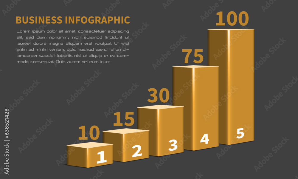 Plakát Vector of business gold 3d infographic bar chart with number on ...