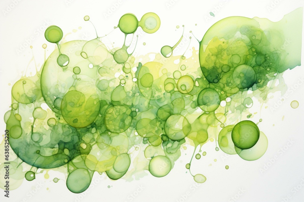 Watercolor depiction of unicellular algae with ample cells and lipid ...