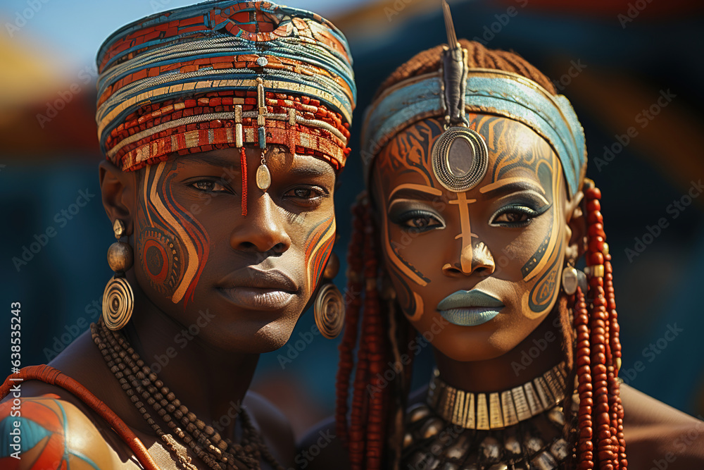 Portrait of an African man and woman with traditionally painted faces ...