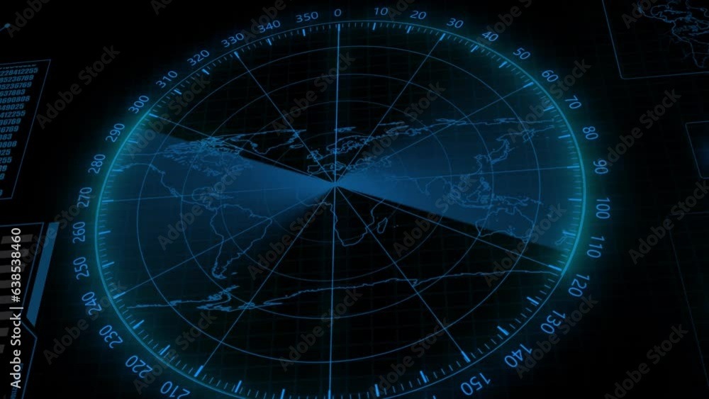 Blue color sonar radar screen searching an object with line digital ...