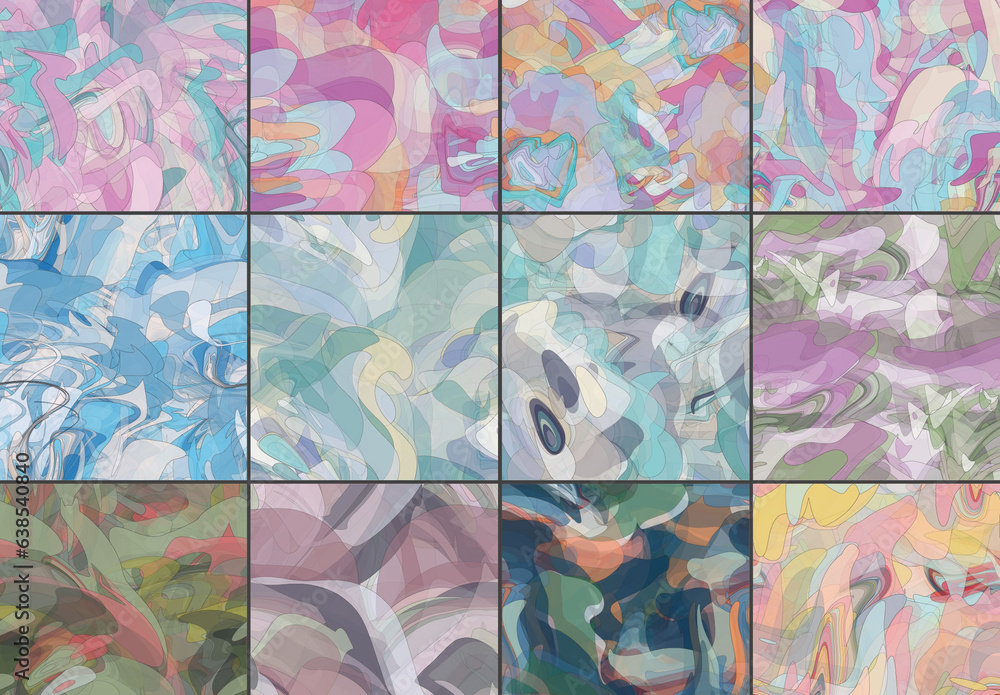 Seamless Pattern Set with Transparent Random Overlapping Wavy Shapes ...