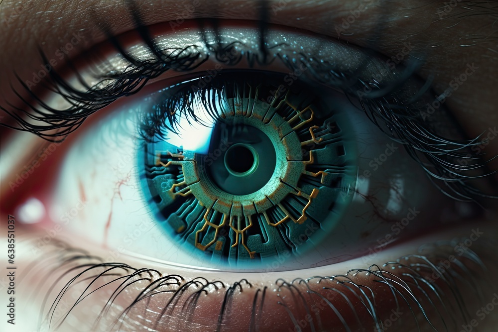 closeup of a human eye with futuristic VR contact lenses (Generative AI ...