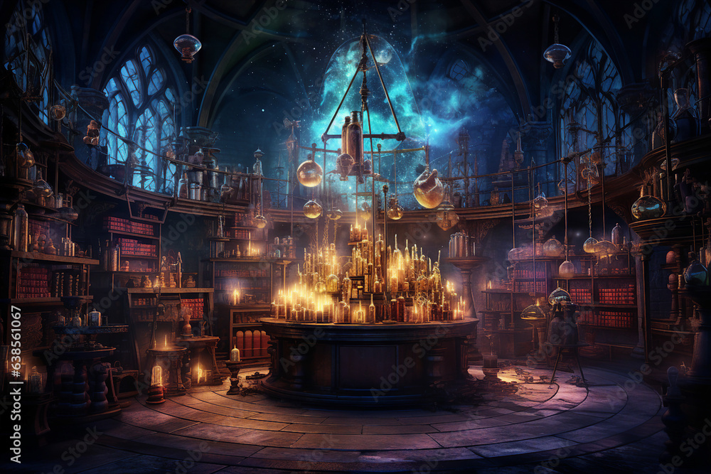 Generative ai collage image picture of alchemist lab with potion ...