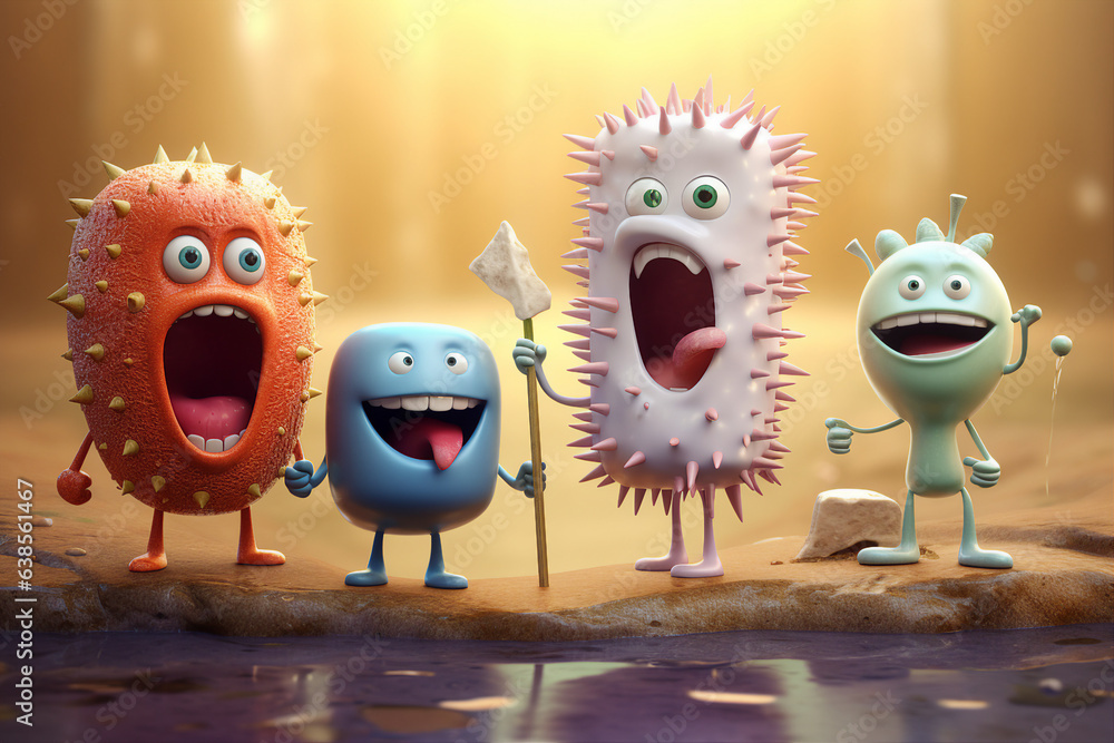 Generative AI colorful image of bacteria characters cartoon playful ...