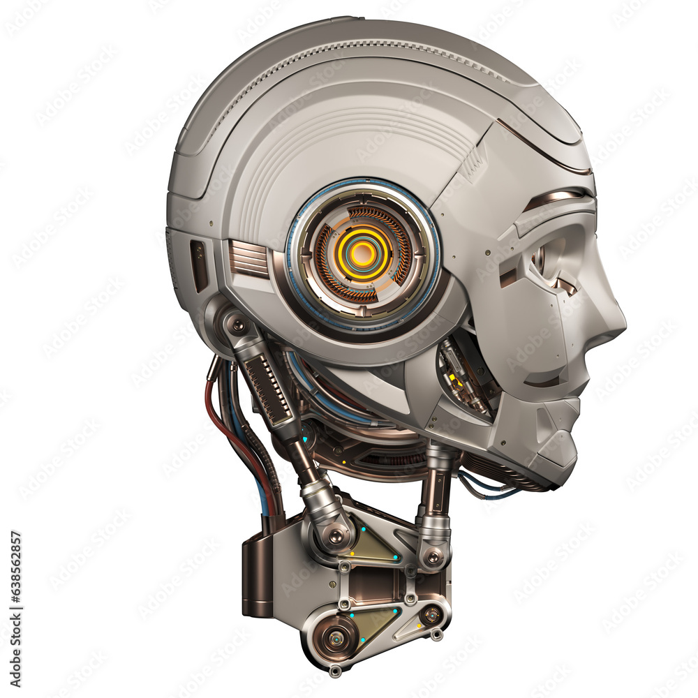 Futuristic cyber head or detailed robotic boy. Side view isolated on ...