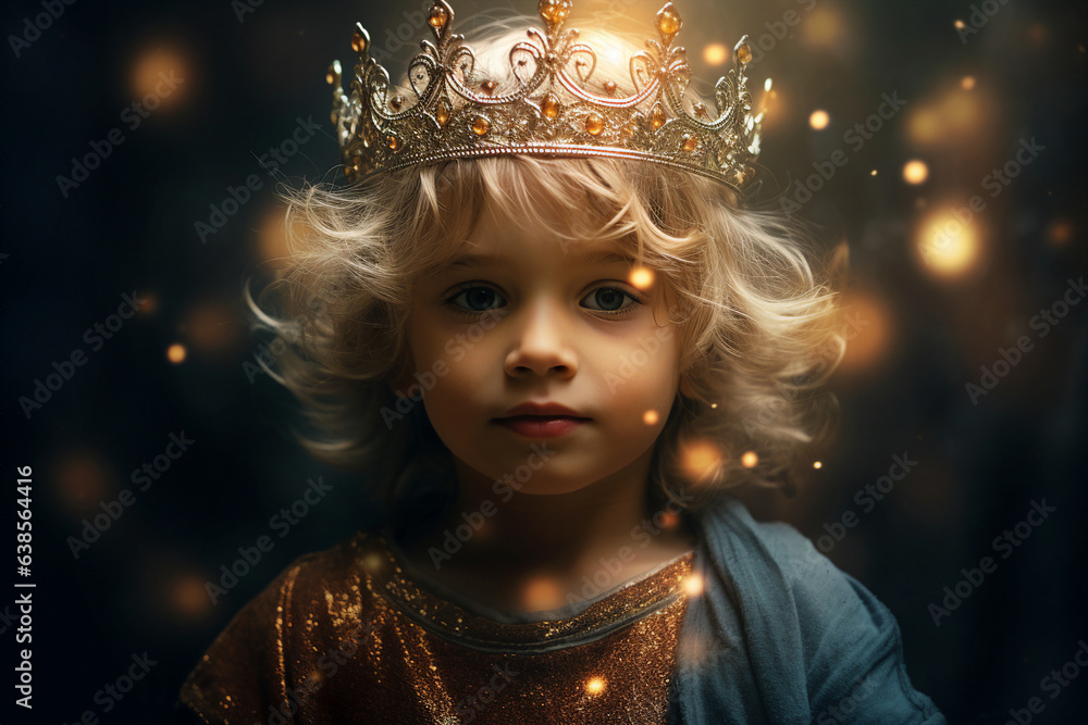 Generative AI picture small God child kid in golden crown symbolizing ...