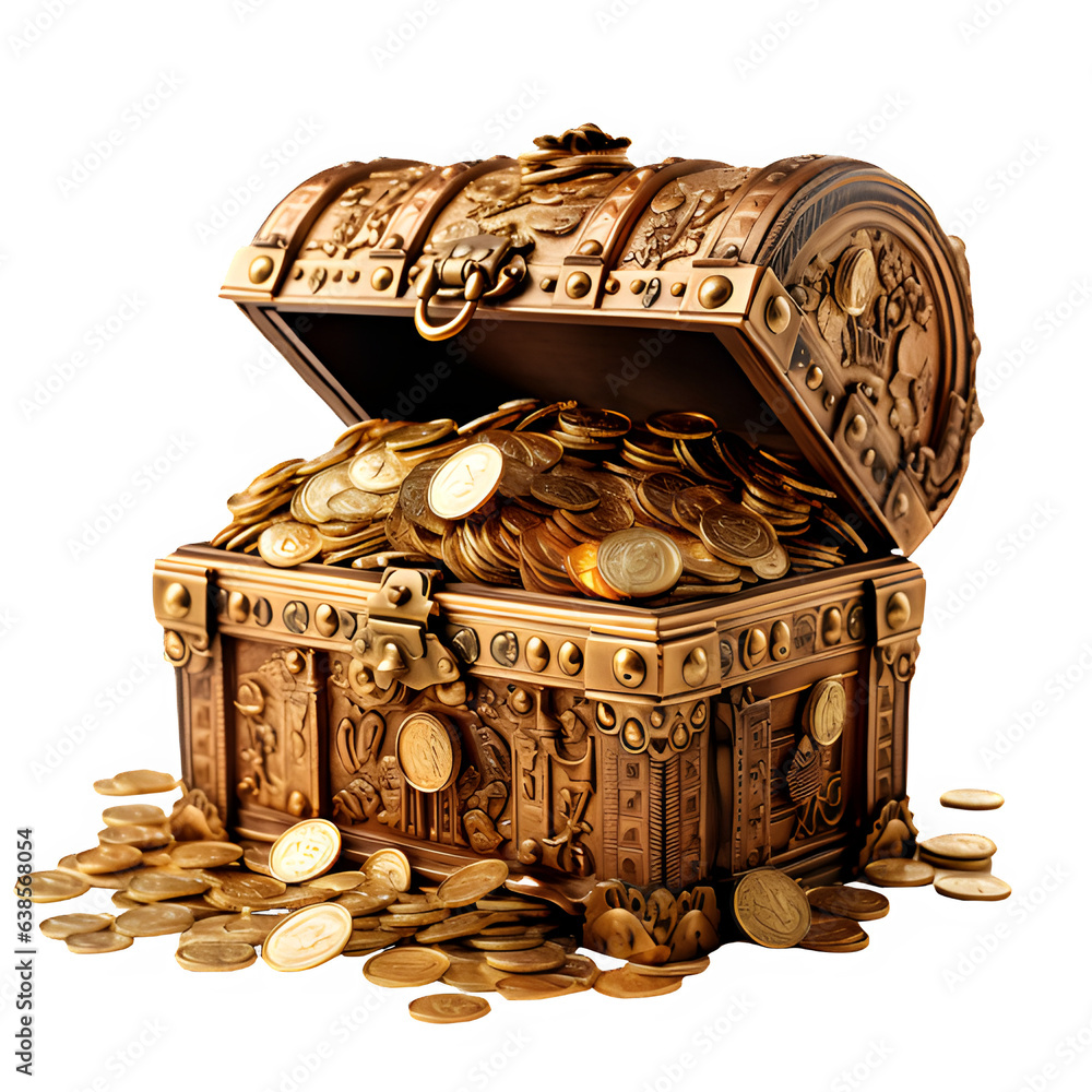 treasure box filled with gold isolated on transparent background ,gold ...