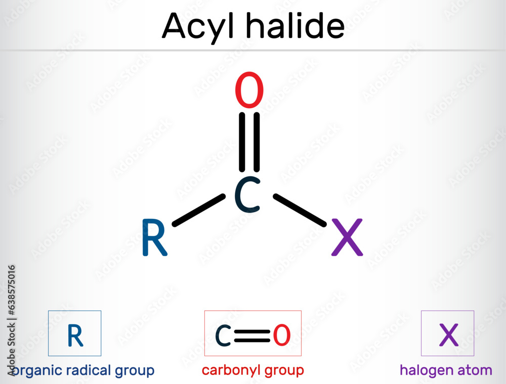 Acyl halide, acid halide, RCOX molecule. It is chemical compound with ...