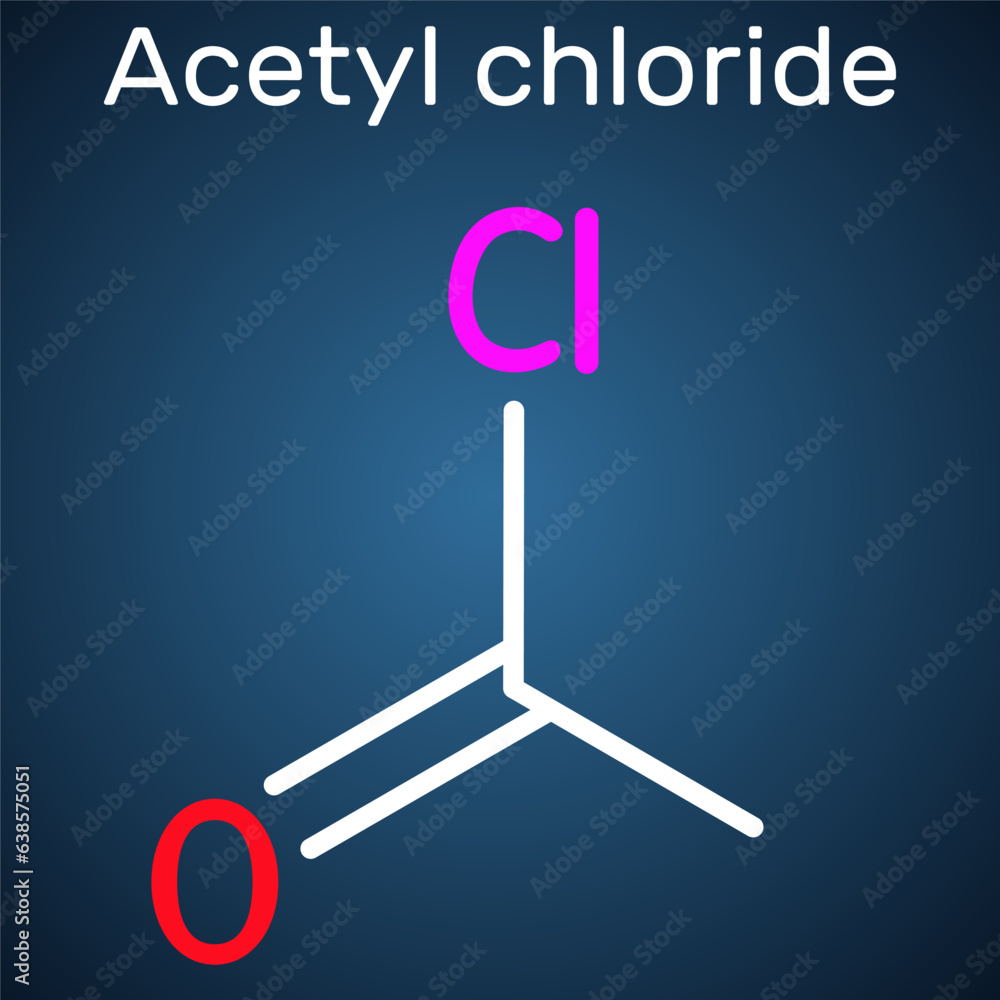 Acetyl chloride molecule. It is acyl chloride, acyl halide. Structural ...