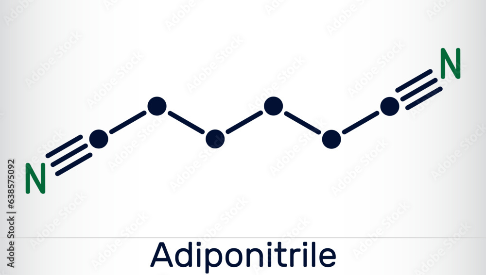 Adiponitrile molecule. It is precursor to the polymer nylon 66 ...