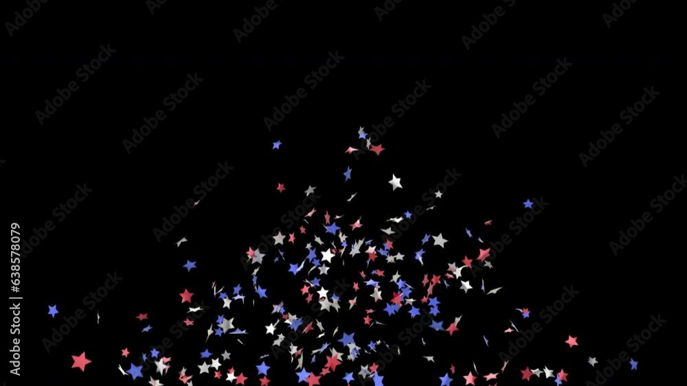 Confetti shots. Red, blue and white confetti stars falling on a ...