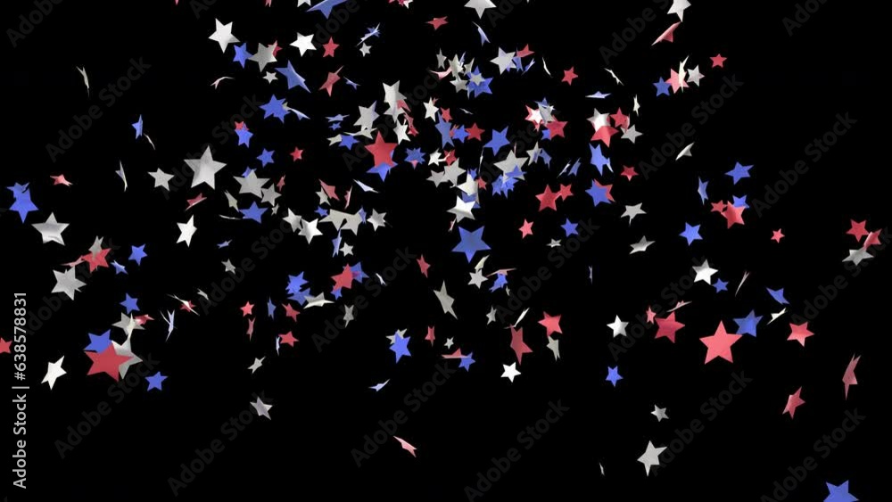 Confetti shots. Red, blue and white confetti stars falling on a ...